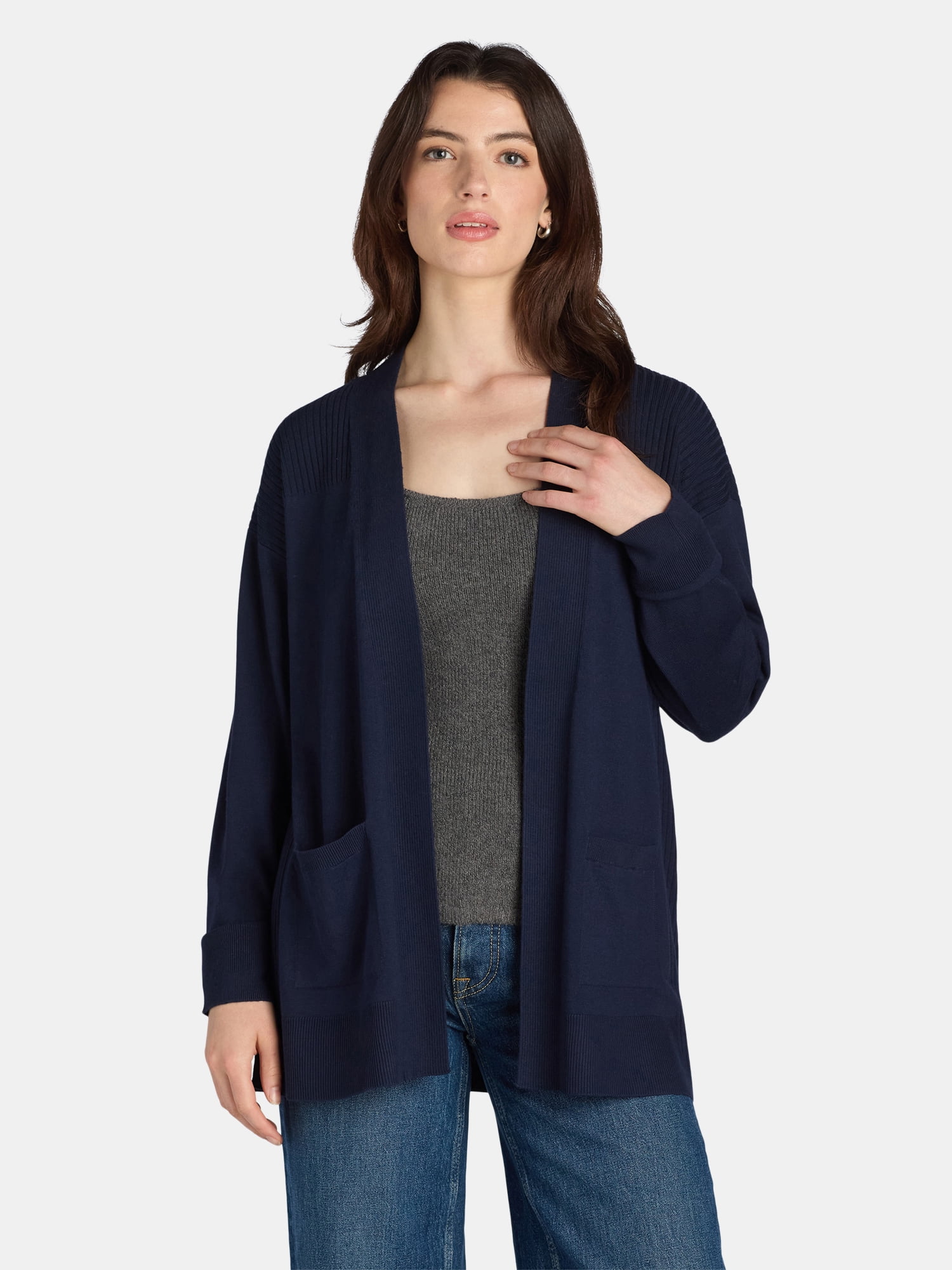Time & Tru Open Front Cardigan, Size XS-XXXL - Walmart.com