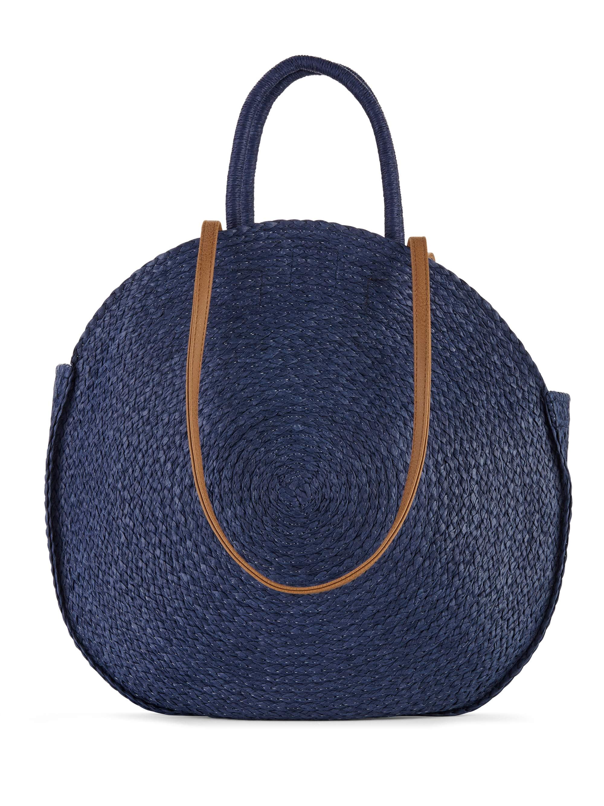 Time & Tru Straw Circle Tote Handbag - Walmart.com