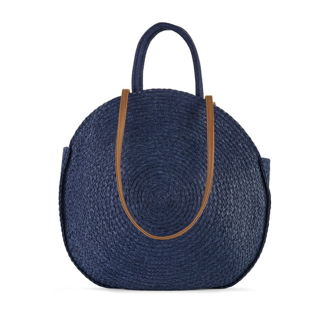 Time & Tru Straw Circle Tote Handbag - Walmart.com