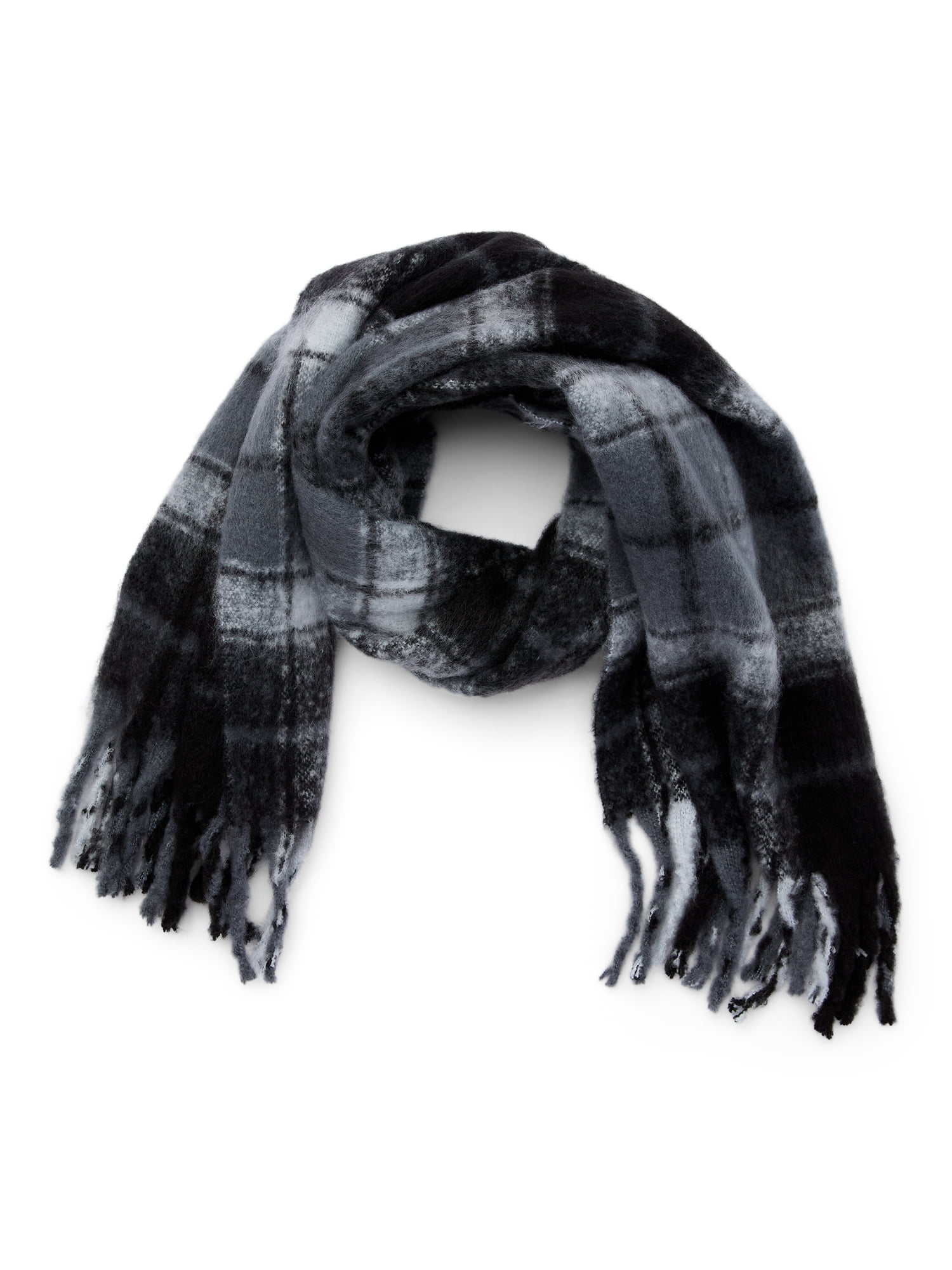 Time and Tru Women's Fringed Plaid Winter Scarf, Dark Grey - Walmart.com