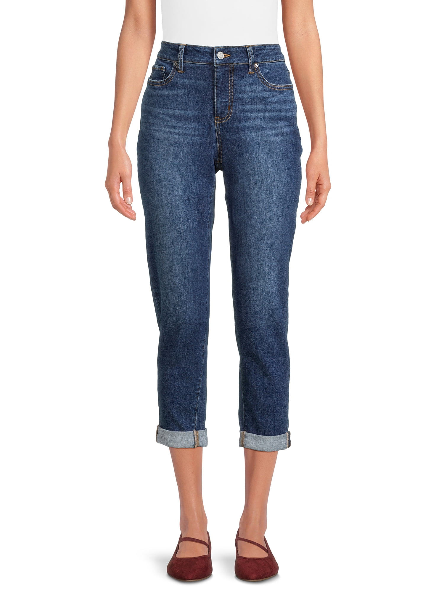 Time & Tru Women's Rolled Cuff Boyfriend Jean, sizes 2-20 - Walmart.com