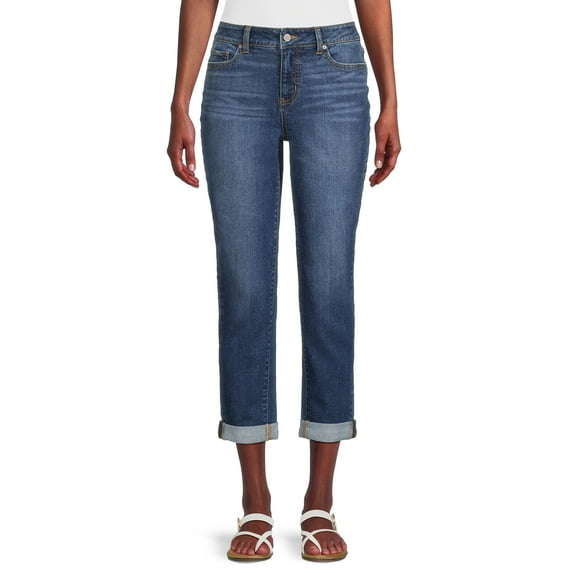 Time & Tru Women's Rolled Cuff Boyfriend Jean, sizes 2-20 - Walmart.com