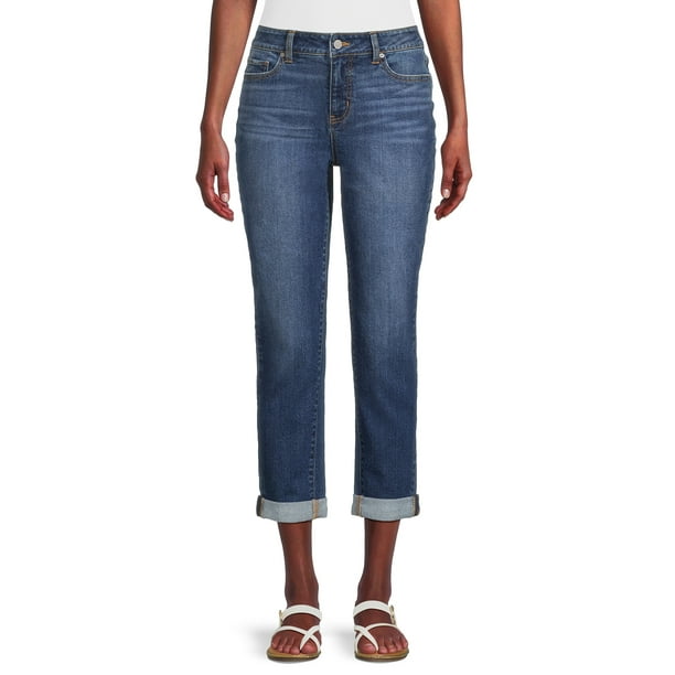 Time & Tru Women's Rolled Cuff Boyfriend Jean, sizes 2-20 - Walmart ...