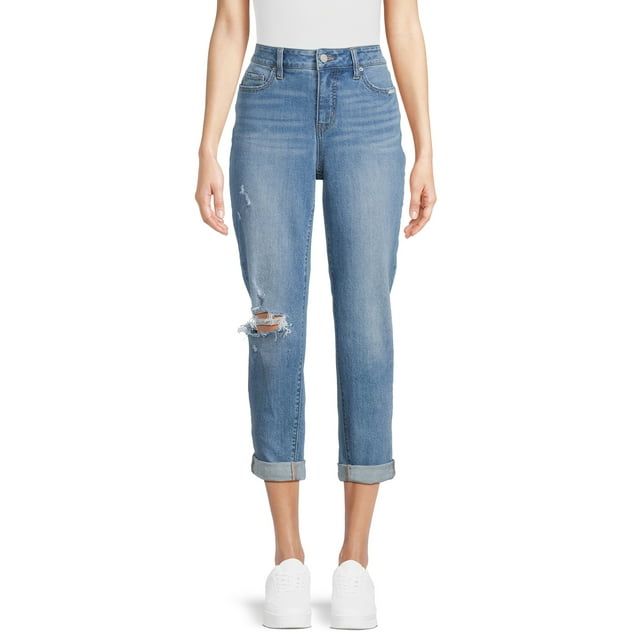 Time & Tru Women's Rolled Cuff Boyfriend Jean, sizes 2-20 - Walmart.com