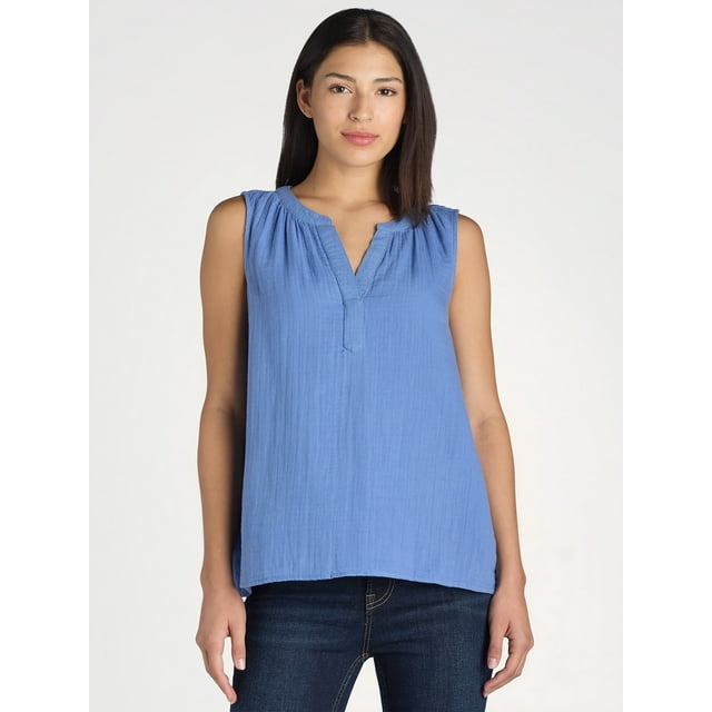 Time and Tru Women's Sleeveless Double Cloth Cotton Top, Sizes XS-XXXL ... Time and Tru Women's Sleeveless Double Cloth Cotton Top, Sizes XS-XXXL ...
