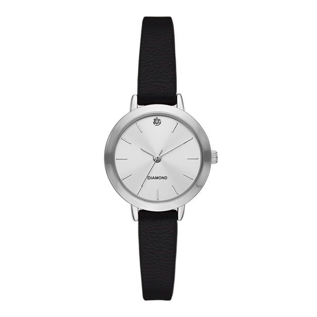 Time & Tru Women's Analog Wristwatch: Silver Case, Genuine Diamond on ...