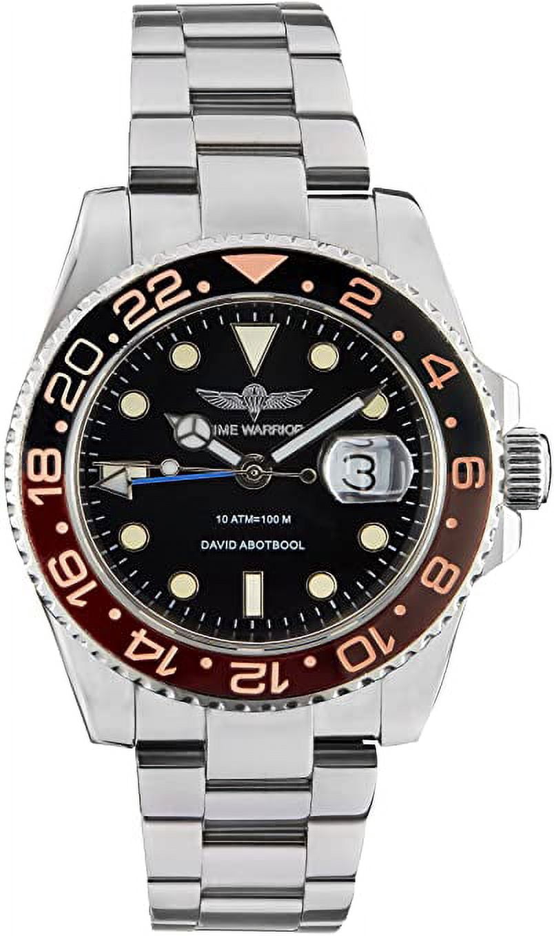 Time Warrior Men's GMT Watch, Black Dial, 316L Case - Black and Brown ...