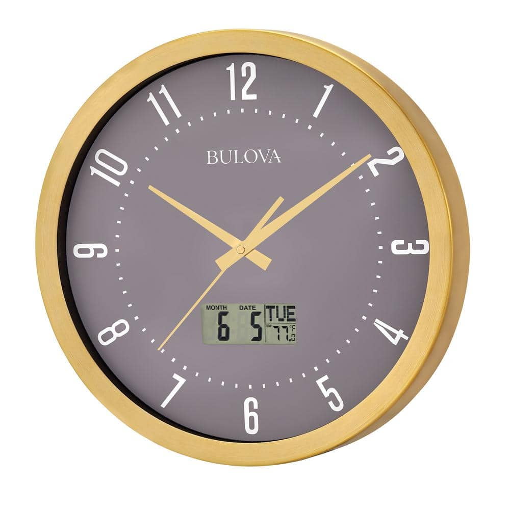 Time and Temperature 14 in. Wall Clock with Automatic Time Adjustment ...