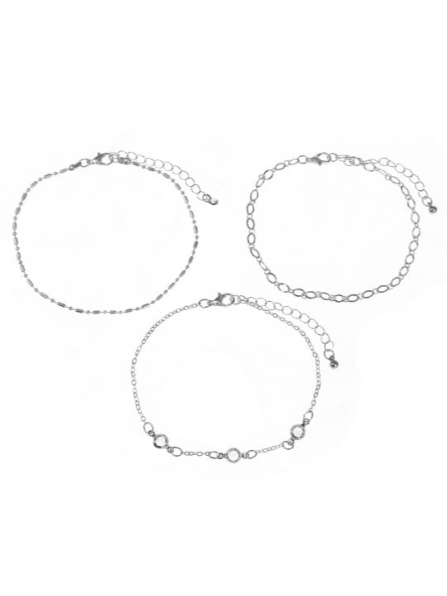 Time and Tru Anklet Set with Rhodium Chains and Stone Accents, 3 Pack ...
