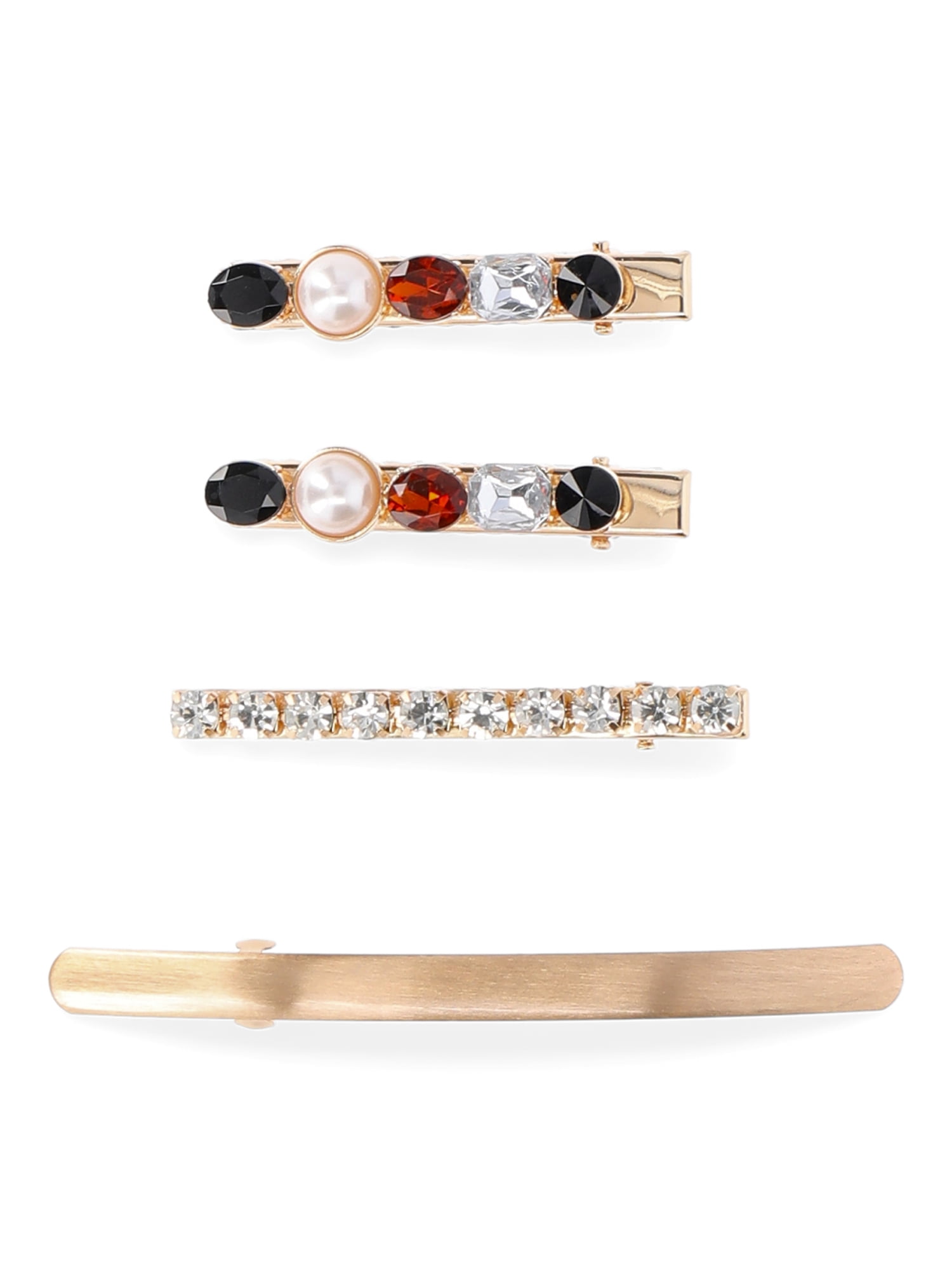 Time and Tru Women's Faux Pearl and Multi-Color Stone Hair Clip Set, 4 ...
