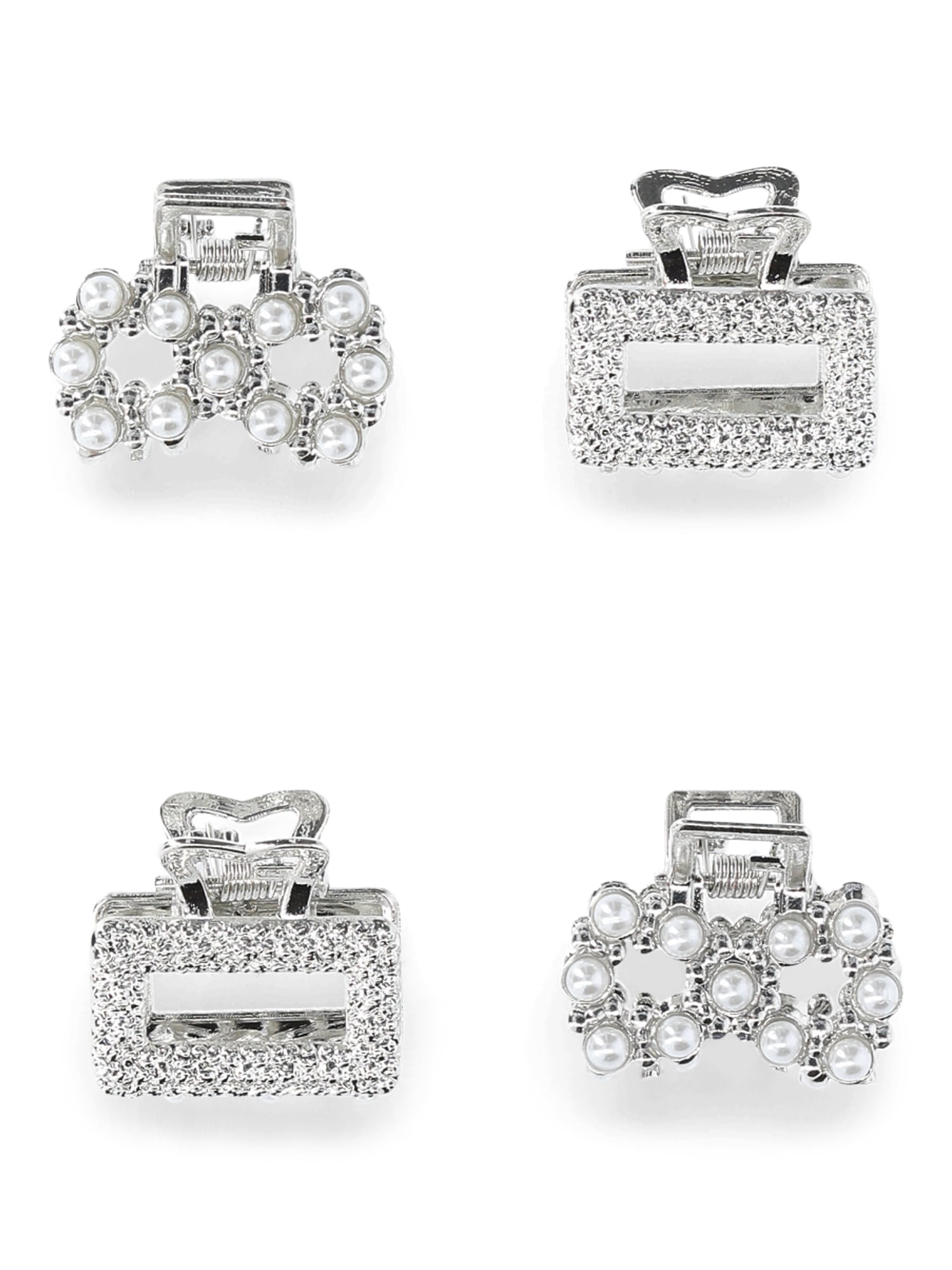 Time and Tru Women's Silver Tone Metal Mini Hair Claw Clips, 4-Pack ...