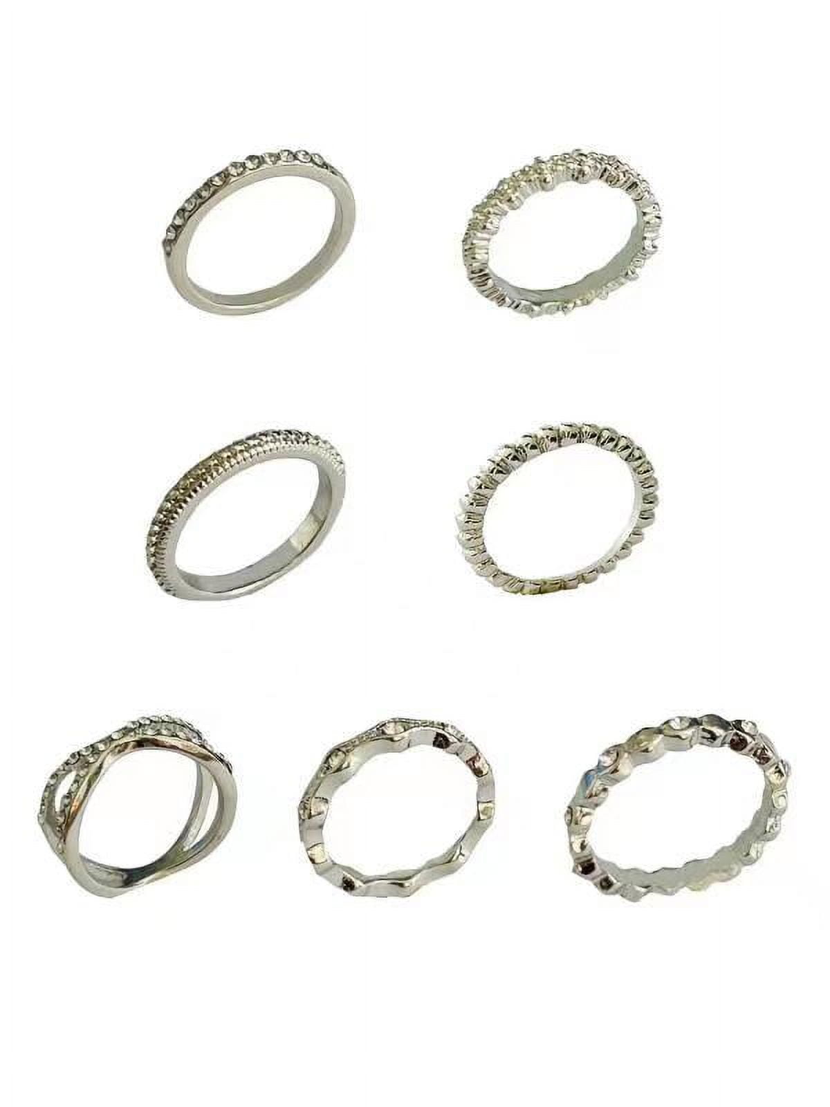 Time and Tru 7 Pack Rings with Stones, Variety of Styles and Textures, Fashion Accessories ...