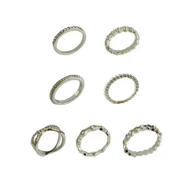 Time & Tru 7 Pack Fashion Rings with Stones - Variety of Styles and Textures - Walmart.com