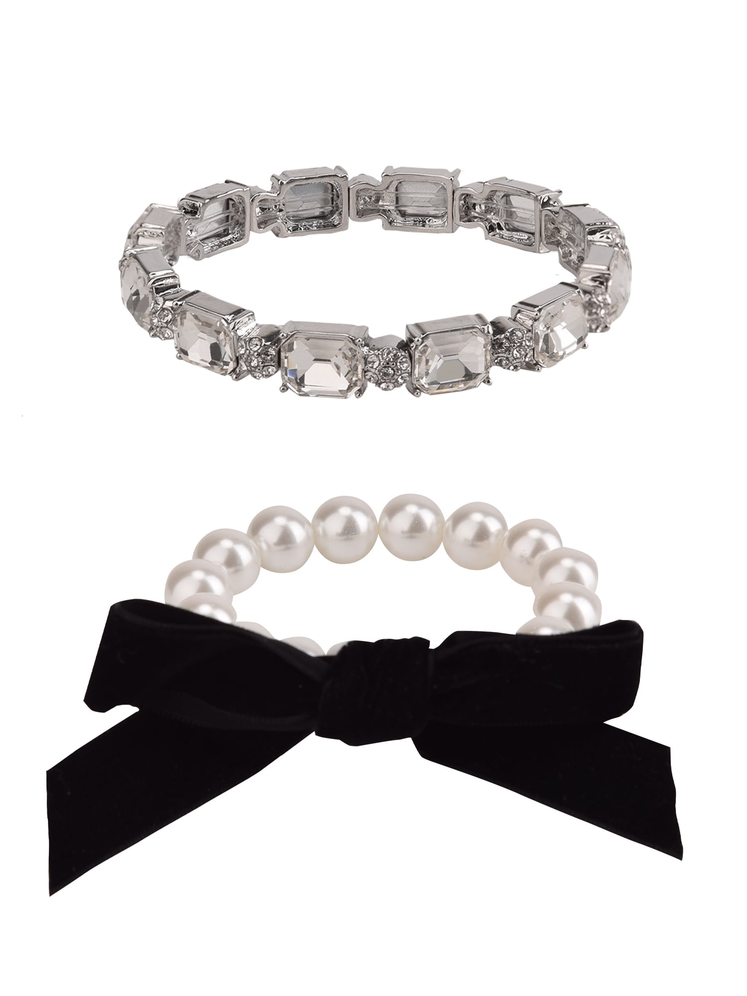 Time and Tru Adult Female 2pc Faux Pearl and Stone with Black Fabric ...