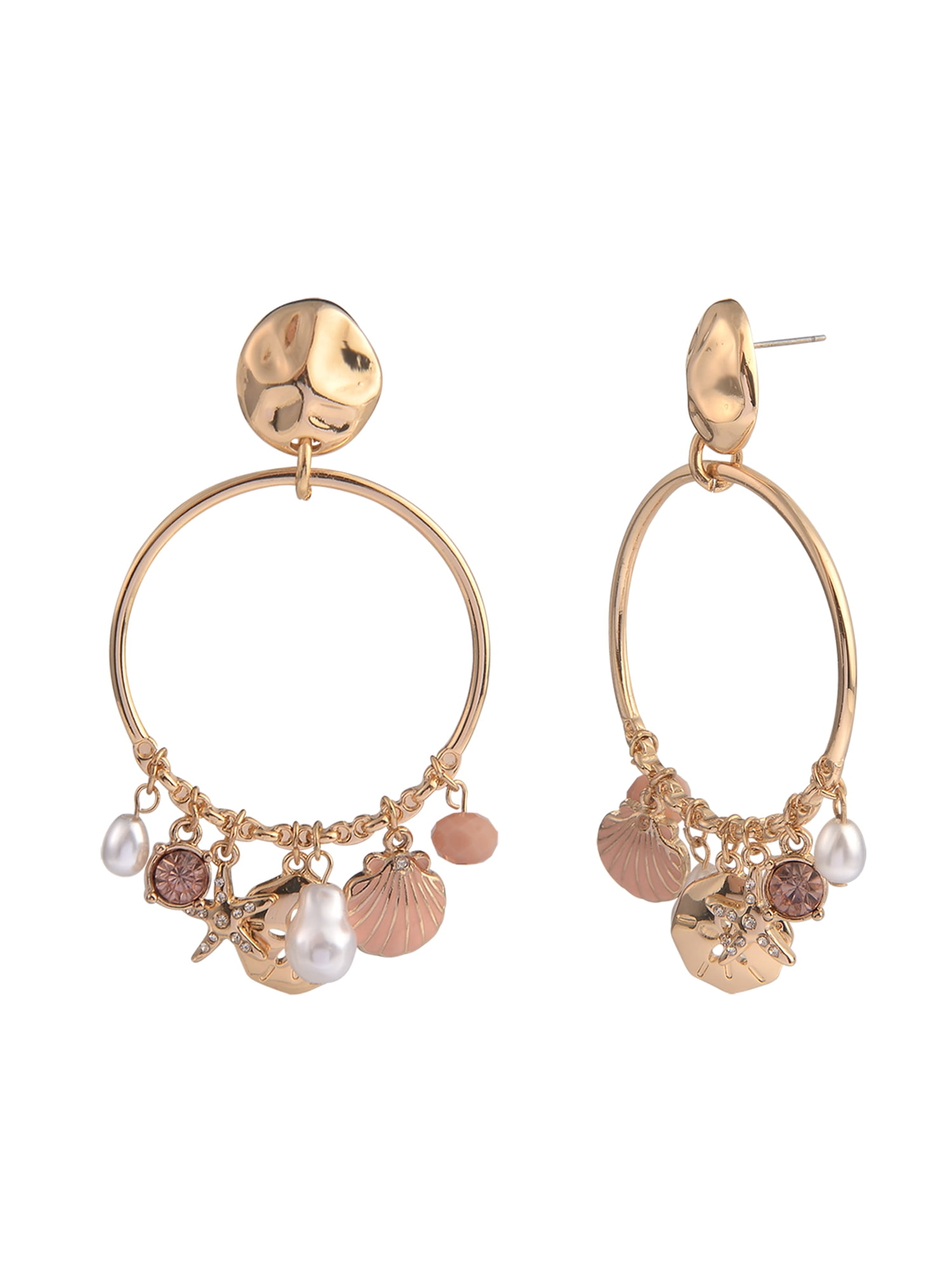 Time and Tru Gold-Tone Acrylic Pearl Starfish Gypsy Hoop Earrings for ...