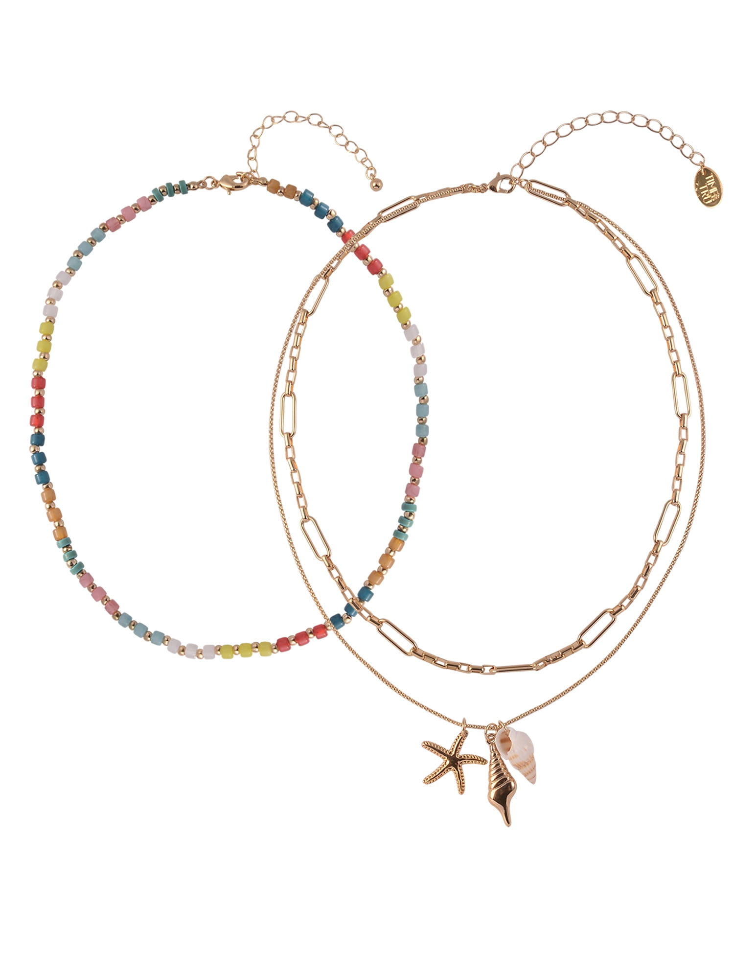 Time and Tru Adult Female Gold-Tone Metal Sea Motif Charms, Oval Cable ...