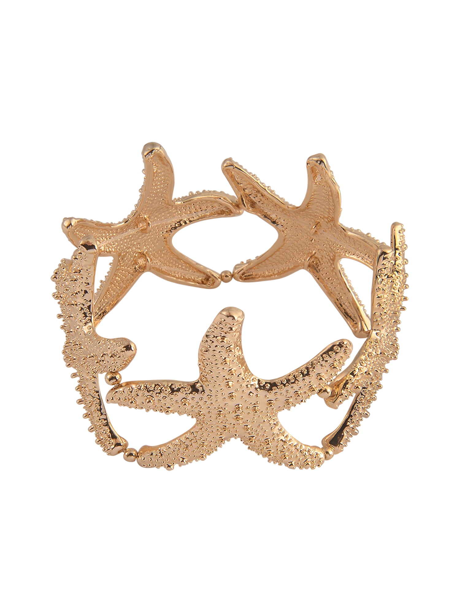 Time and Tru Gold-Tone Metal Textured Starfish Stretch Bracelet Beach ...