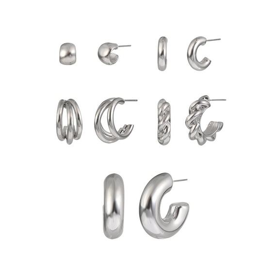 Time and Tru Silver-Tone 5 Pair Twisted Triple Hoop Stacker Earrings for Women - Walmart.com