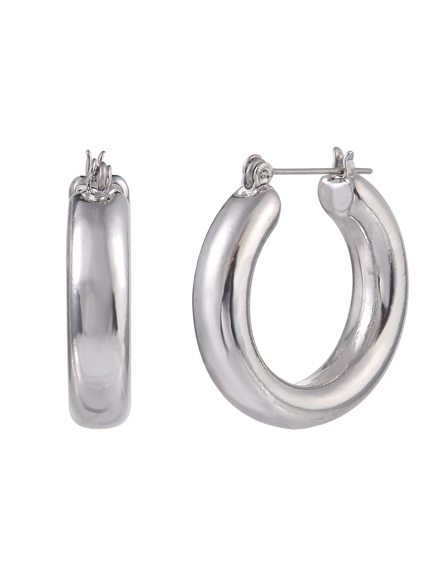 Time and Tru Adult Female Silver Tone Thick Hoop Earring with Click-It ...