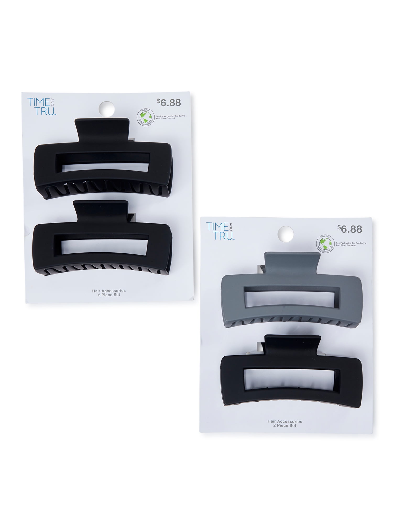 Time and Tru Adult Women's Black/Grey Claw Hair Clips, 4-Pack - Walmart.com