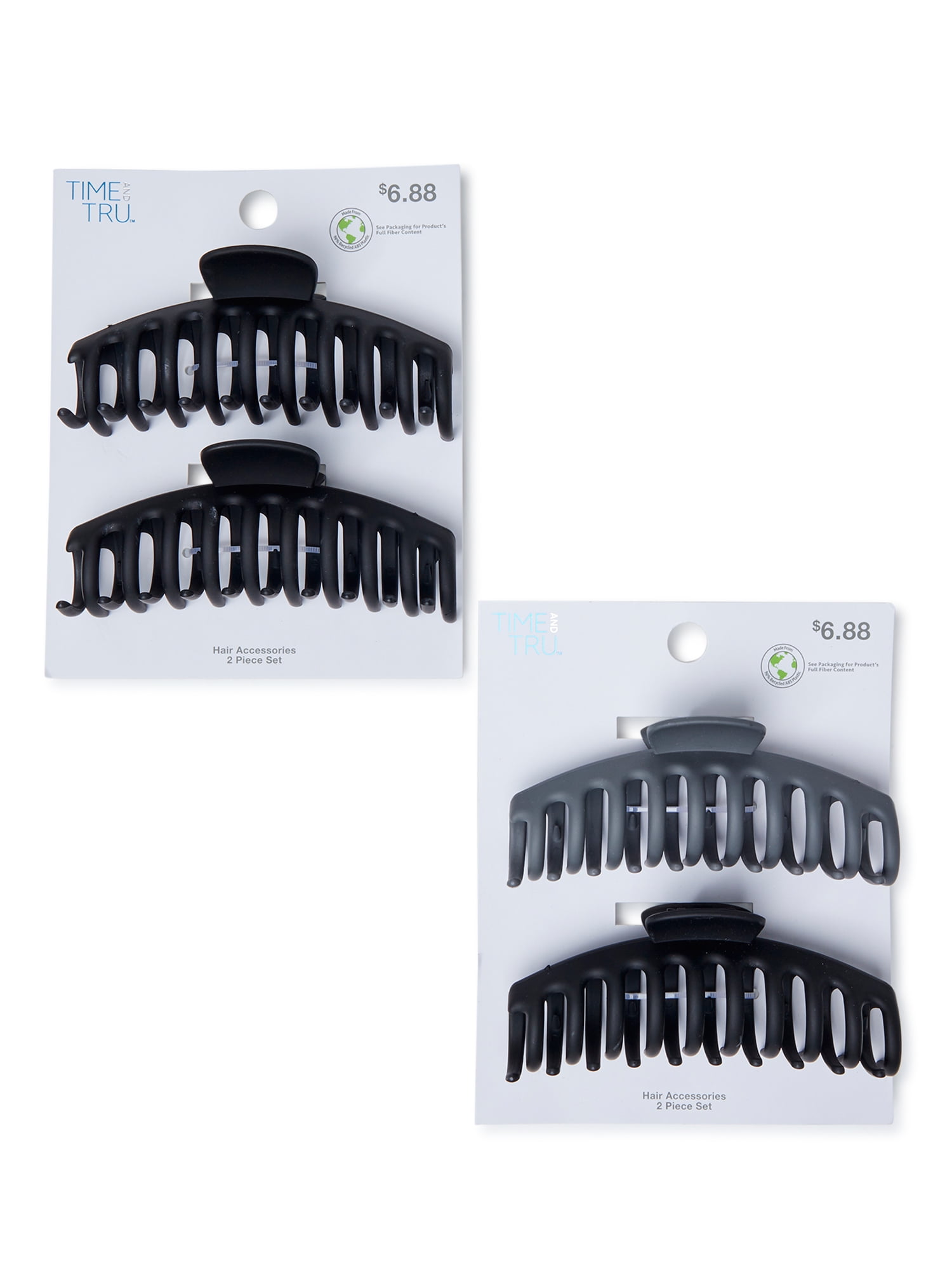 Time and Tru Adult Women's Black/Grey Claw Hair Clips, 4-Pack - Walmart.com