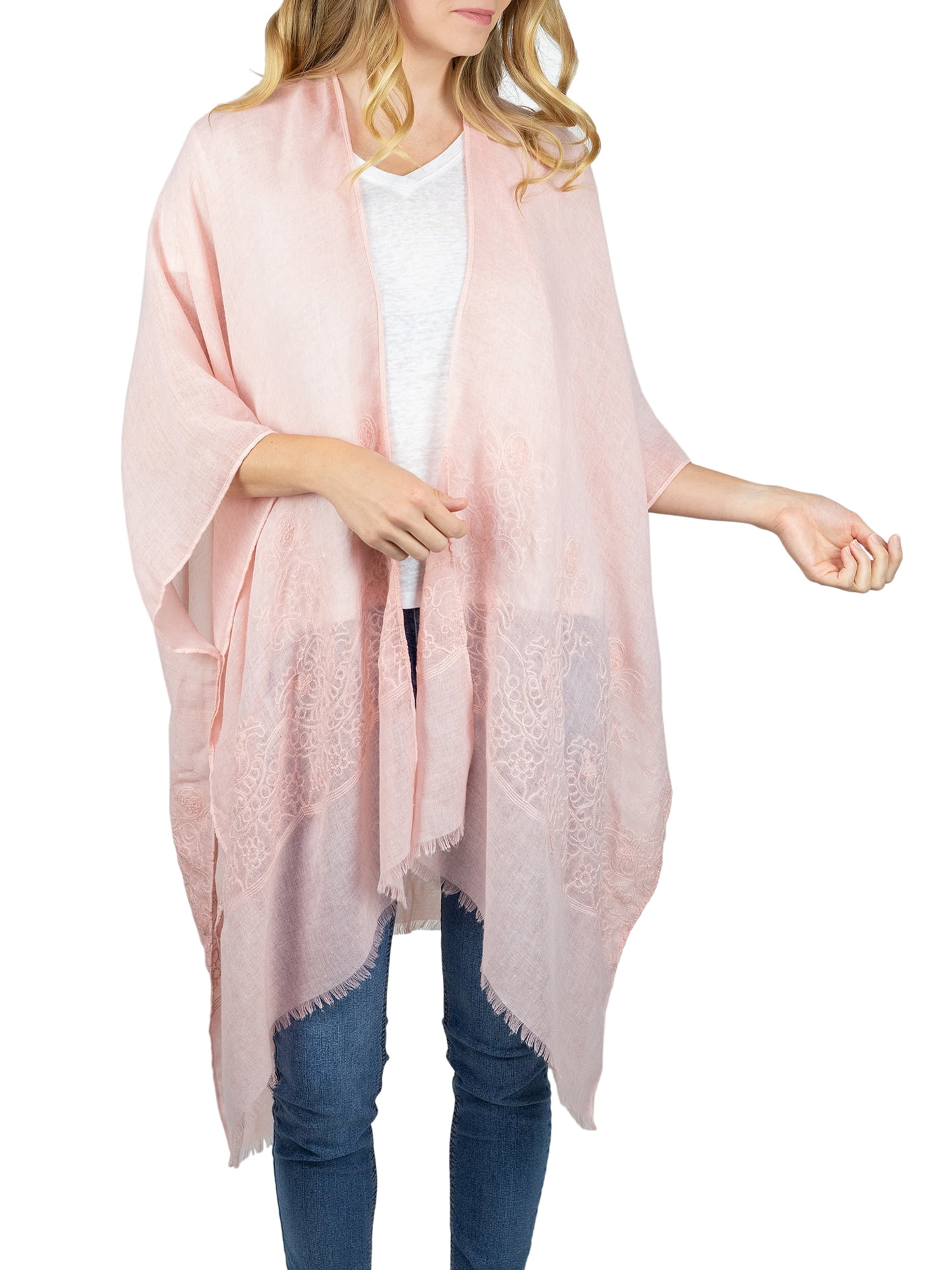 Time and Tru Women's Embroidered Sheer Open-Front Duster with Fringe ...