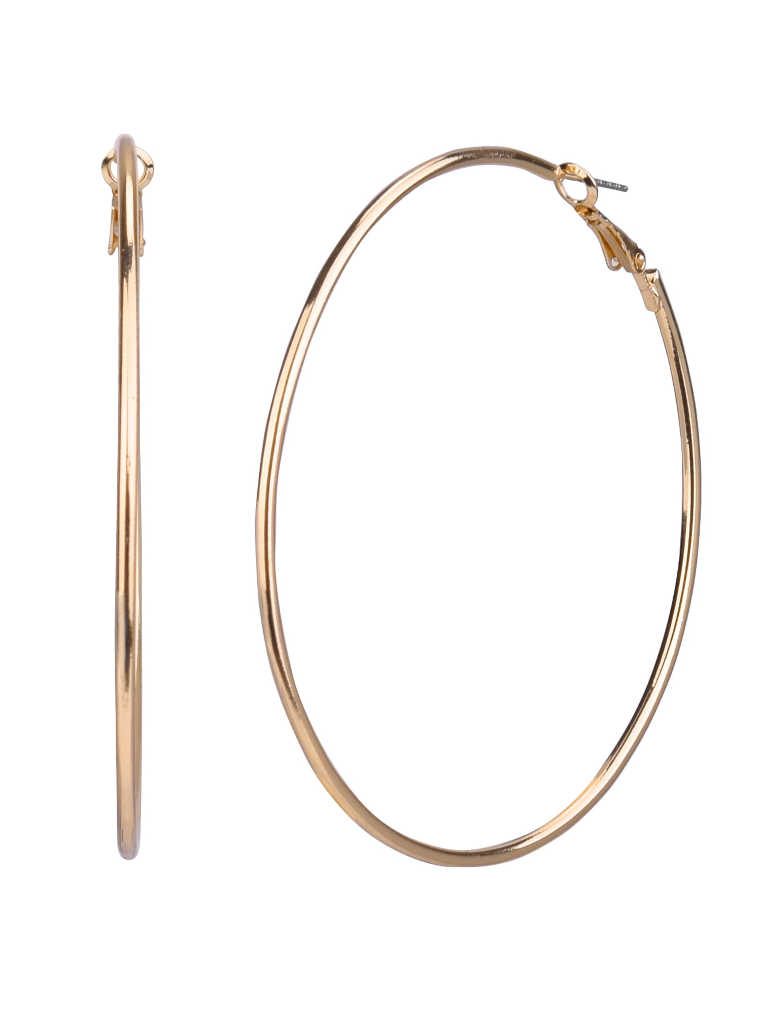 Time and Tru Gold Tone Large Metal Hoop Earrings Clutchless ...