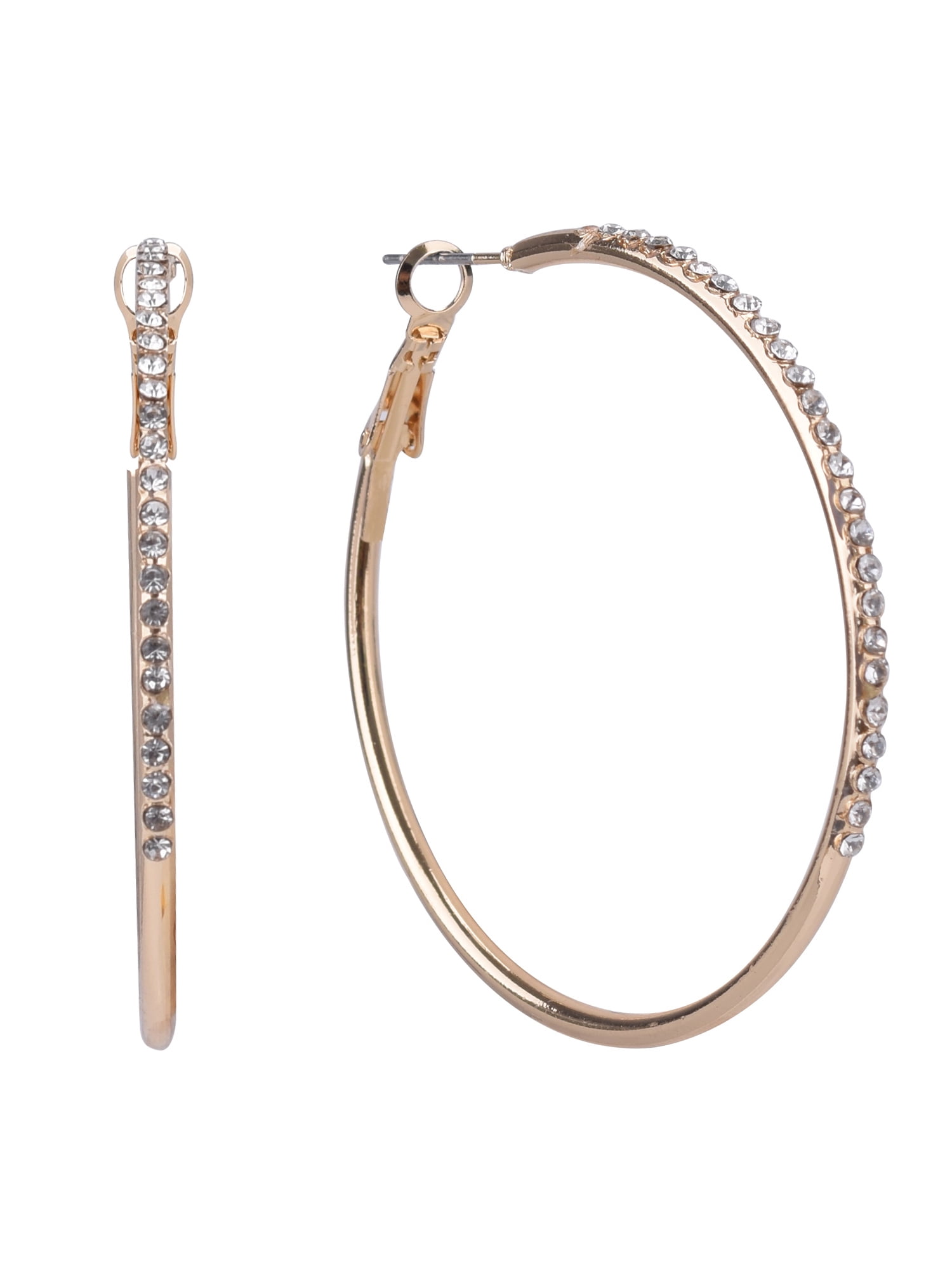 Time and Tru Adult Women's Gold Tone Crystal Hoop Earrings with ...