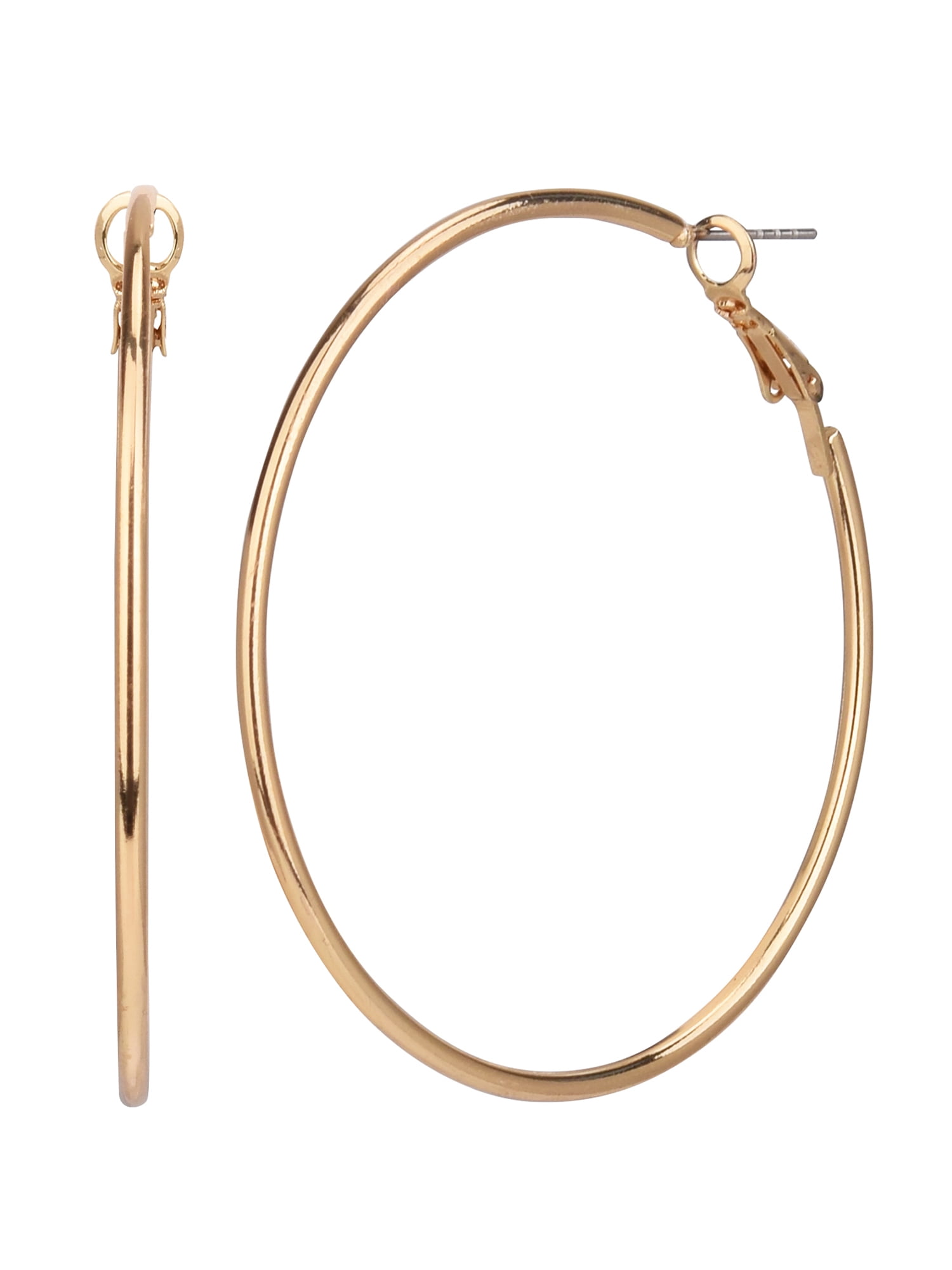 Time and Tru Gold Tone Metal Hoop Earrings for Women Classic ...