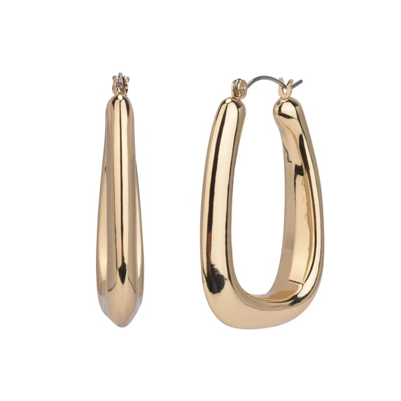 Time and Tru Gold Tone Wide Metal Hoop Earrings with Click Top Closure ...