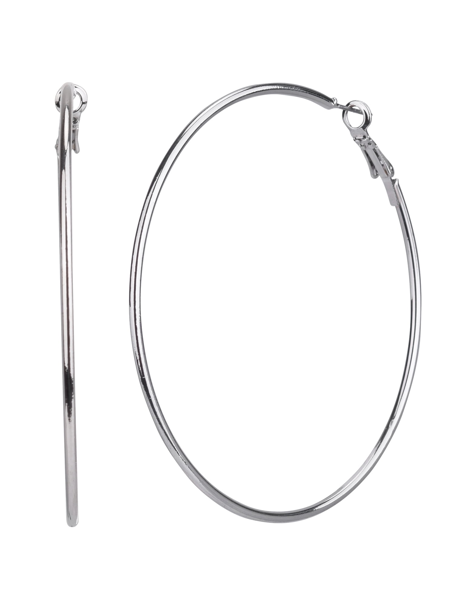 Time and Tru Silver Tone Large Metal Hoop Earrings for Women and Teens ...