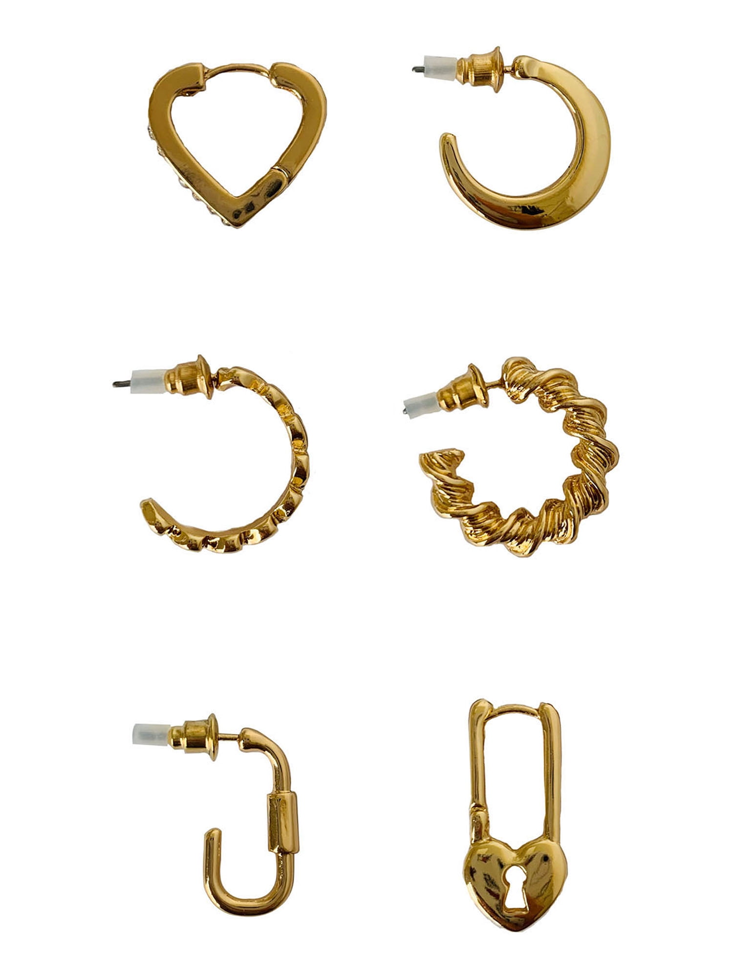 Time and Tru Gold Hoop Earrings, 6 Pairs, Classic Lightweight and ...