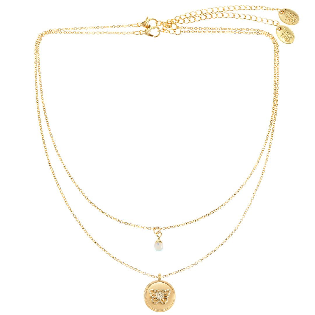 Time and Tru Butterfly Pendant Necklace Set for Women, 2 Piece Set ...
