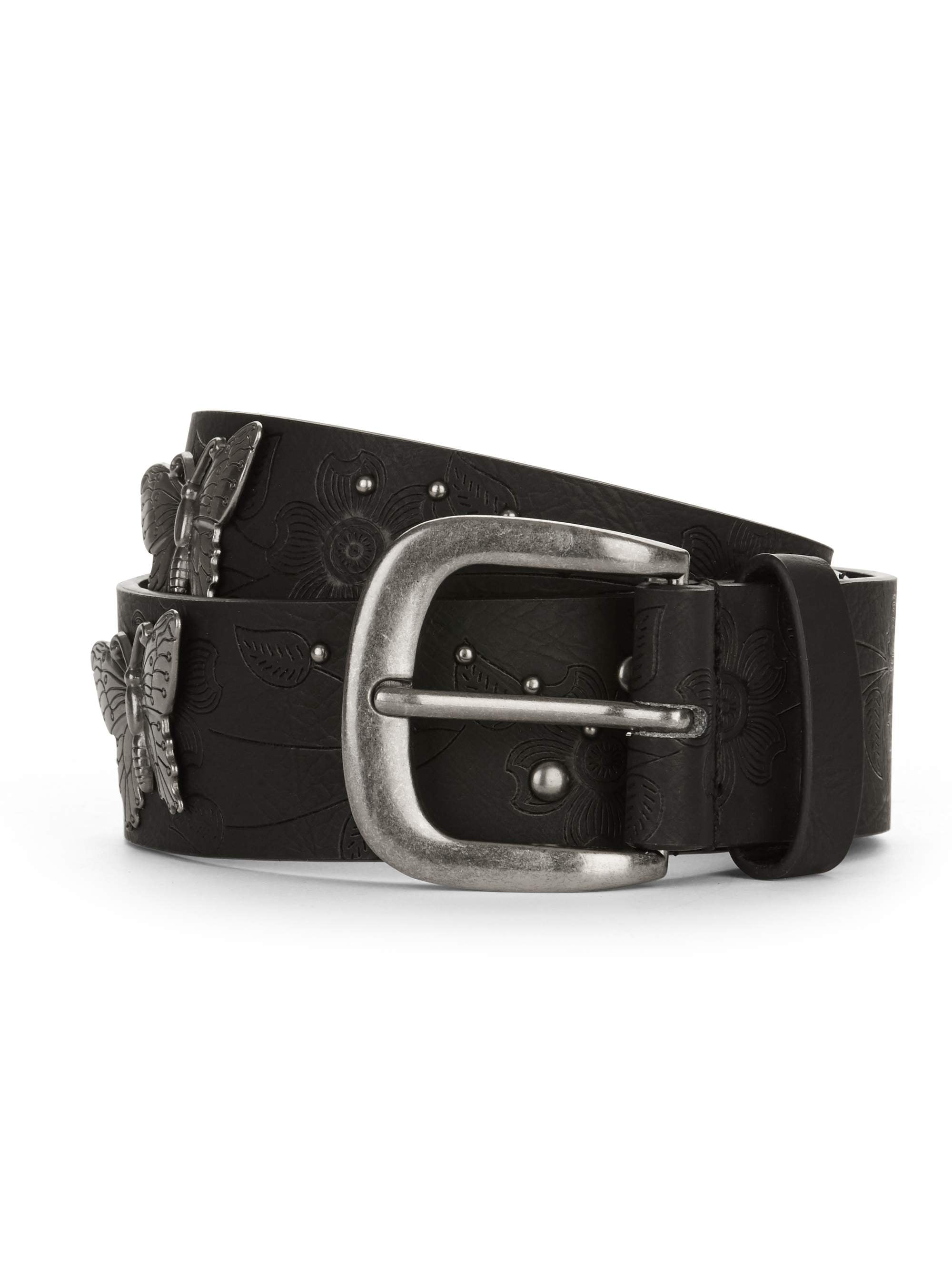 Time and Tru Butterly Embossed Jean Belt, Black - Walmart.com