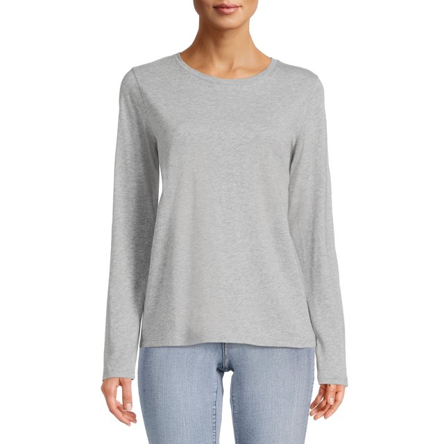 Time and Tru Crew Neck Long Sleeve T-Shirt (Women's) - Walmart Business ...
