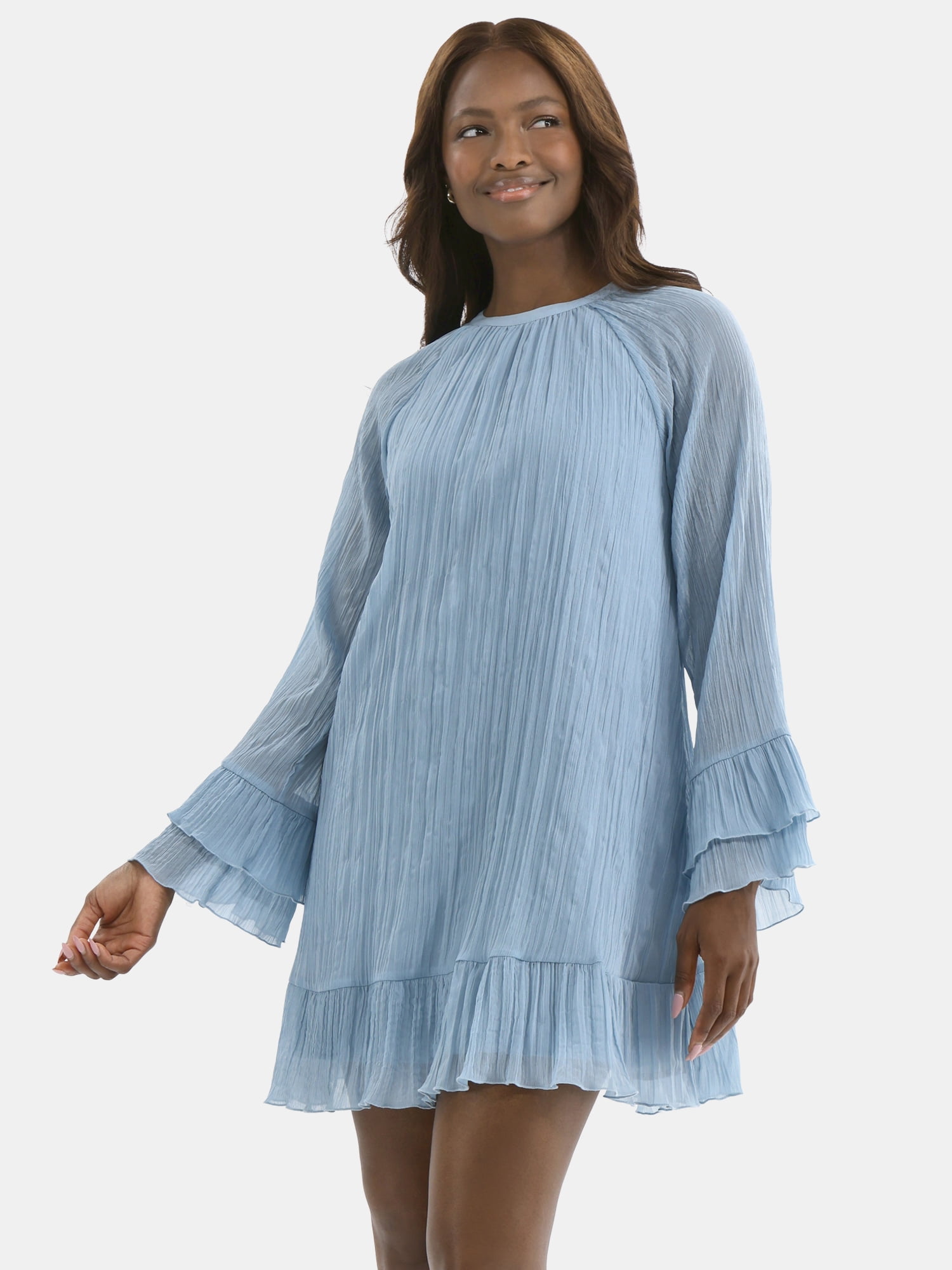 Time and Tru Women's and Women's Plus Crinkle Mini Dress with Back Tie ...