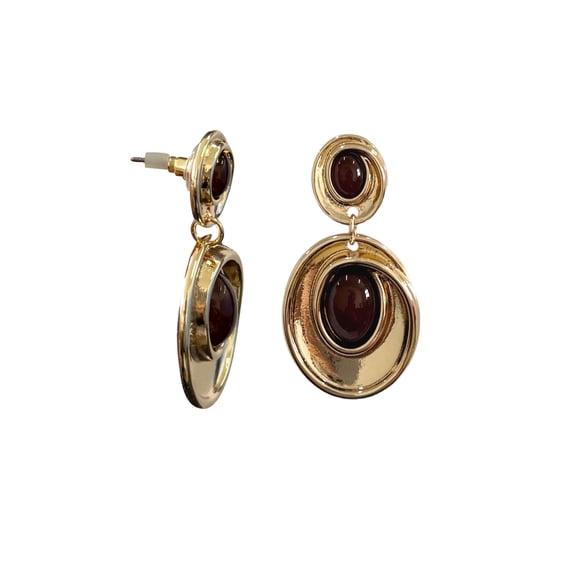 Time and Tru Double Circle Linear Earrings Gold Plated and Brown for ...
