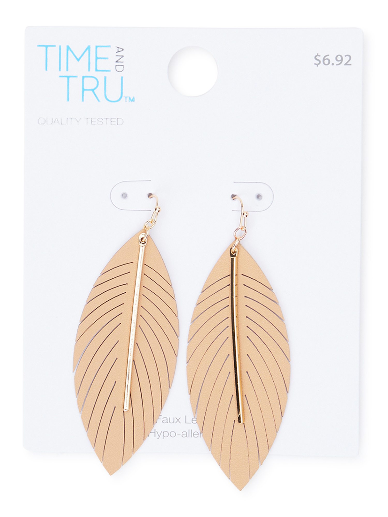 Time and Tru Faux Leather Feather Drop Earrings - Walmart.com