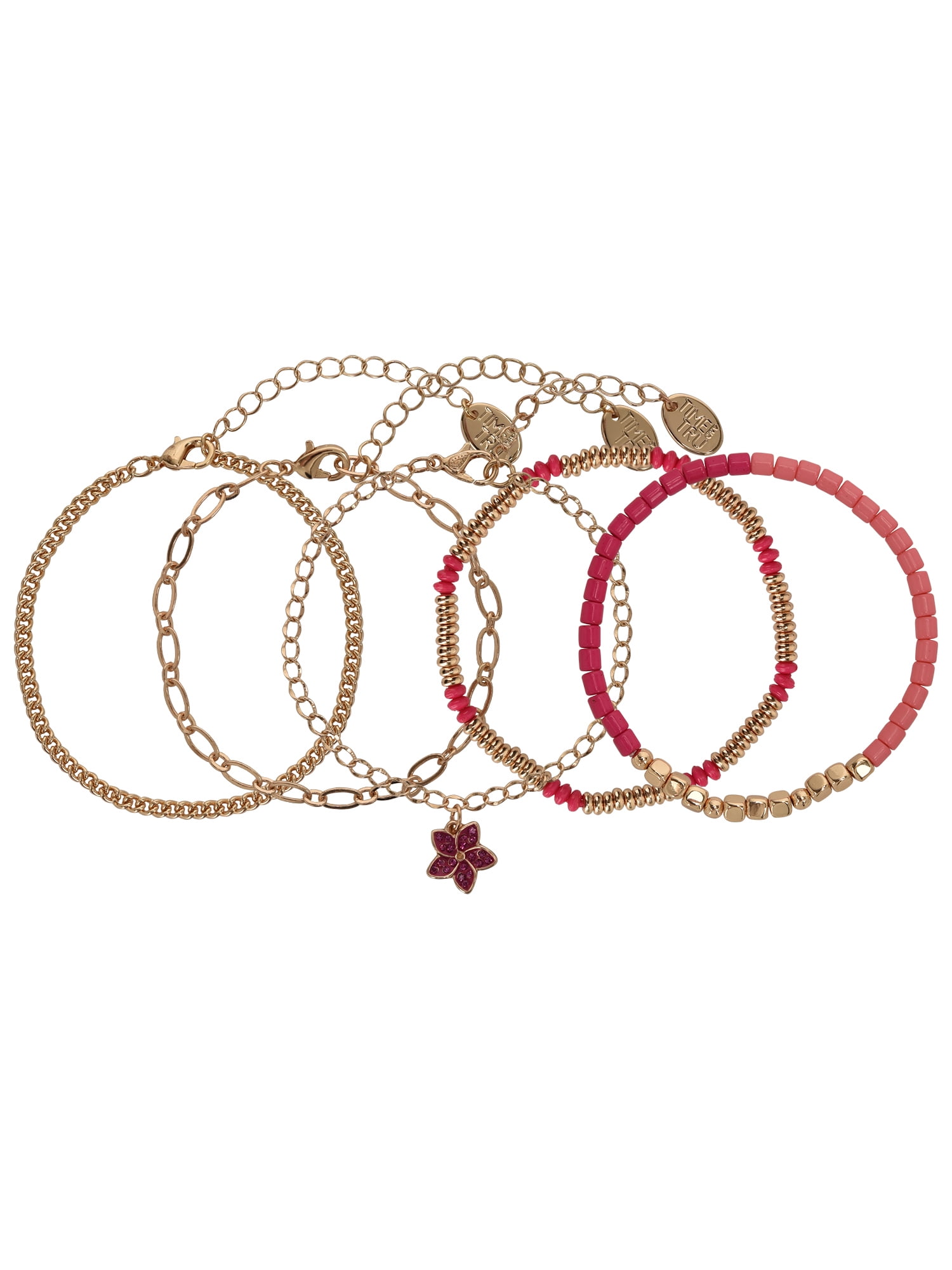 Time and Tru Female Adult Gold-Tone 5pc Multi Bracelet Set - Walmart.com