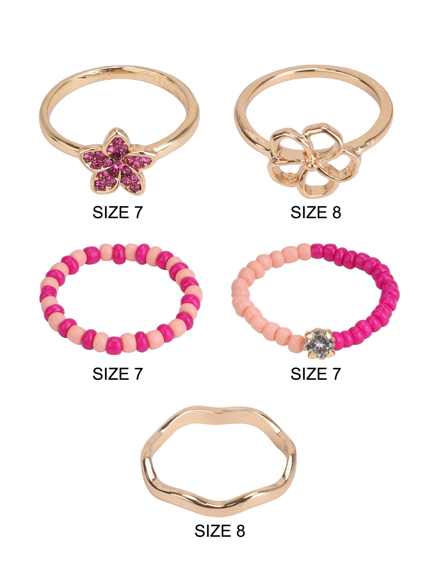 Time and Tru Female Adult Gold-Tone 5pc Stackable Seedbead and Flower ...