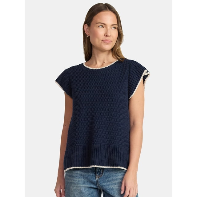 Time and Tru Women's Flutter Sleeve Sweater, Lightweight, Sizes XS-XXXL ...