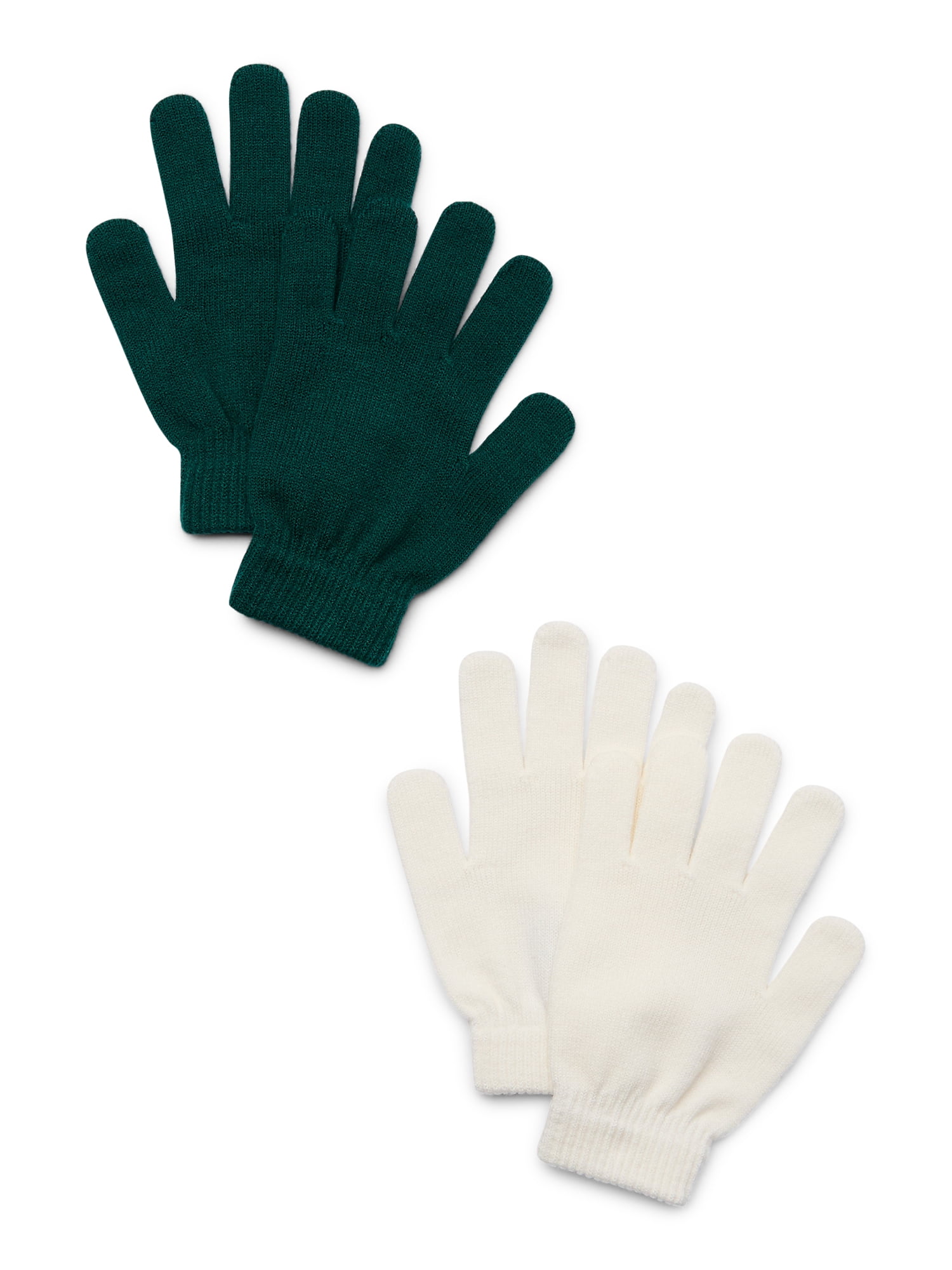 Time & Tru Women's Stretch Knit Winter Gloves 2-Pack Green Smoke ...