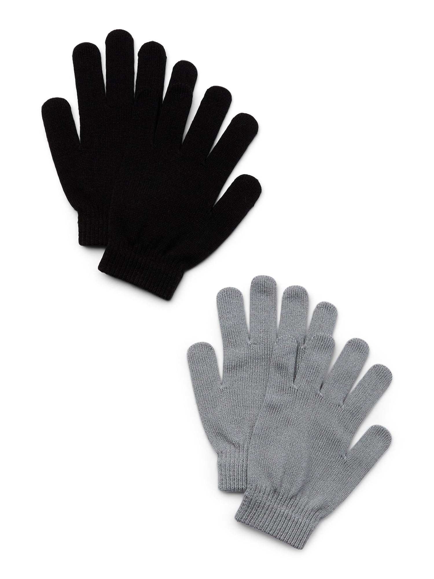 Time and Tru Women's Stretch Knit Winter Gloves 2-Pack, Medium Grey ...