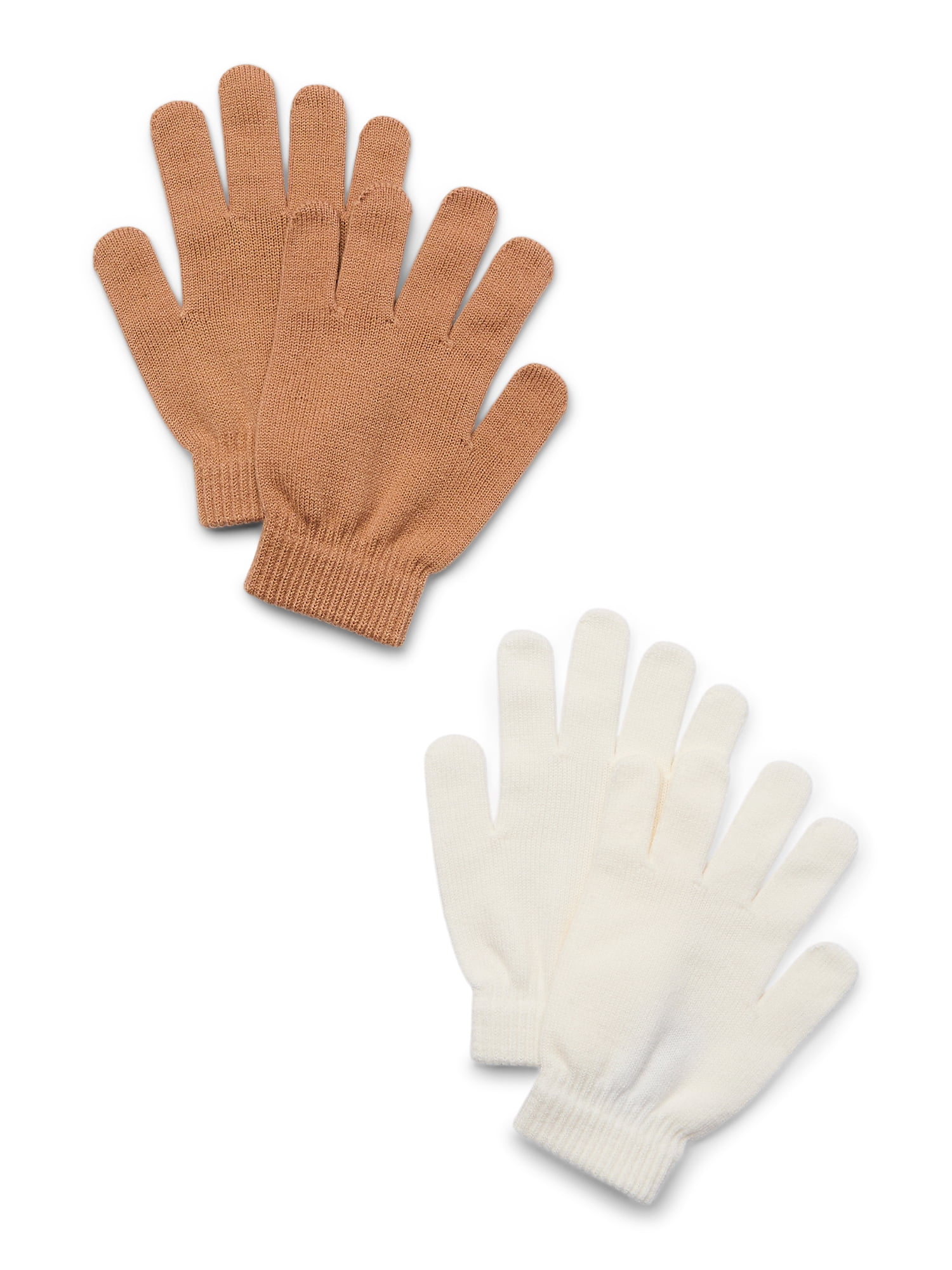 Time & Tru Women's Stretch Knit Gloves 2-Pack, 100% Polyester, Ribbed ...
