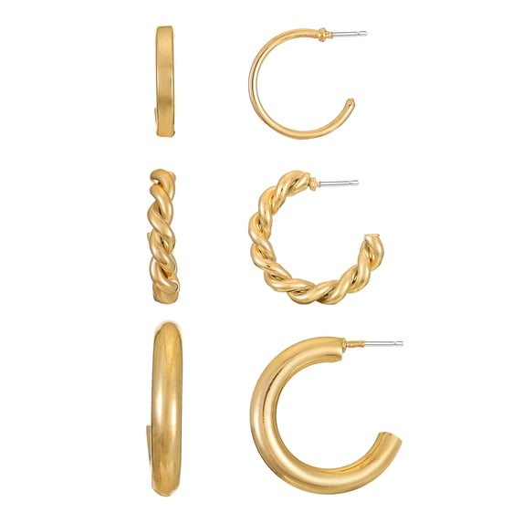 Time and Tru Gold Mini Hoop Earrings Trio, 1/2 Inch Diameter ...