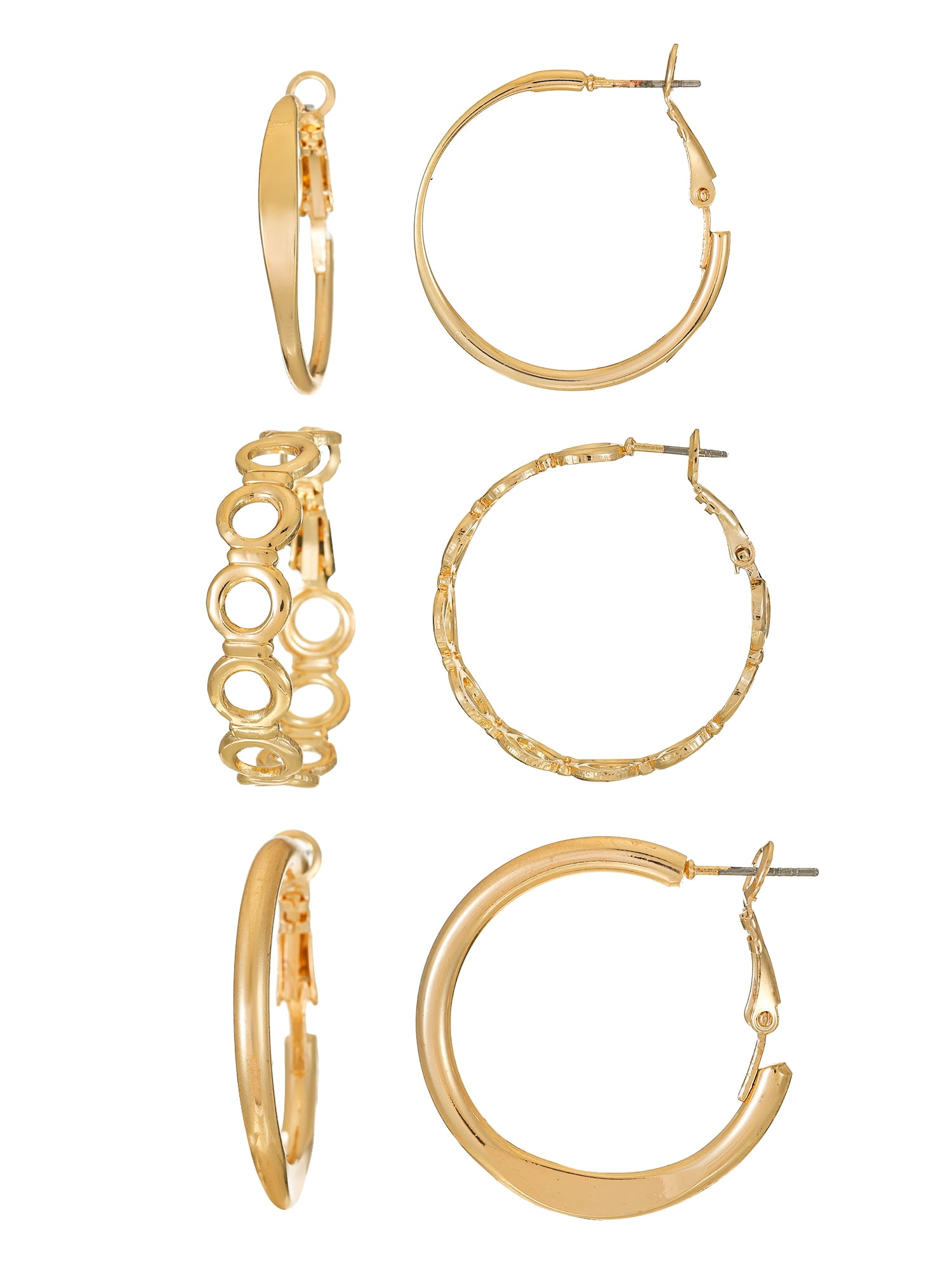 Time and Tru Gold Tone Hoop Earring Set, Earrings, 1.25", 3 Per Pack ...
