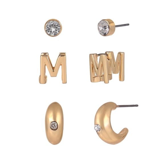 Time and Tru Silvertone 3-On Crystal Stud, Hoop, Initial "E" Earring ...
