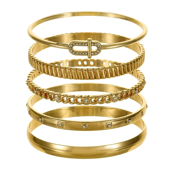 Time and Tru Goldtone Bangle Bracelet Set, 5 Unique Textured and Smooth ...