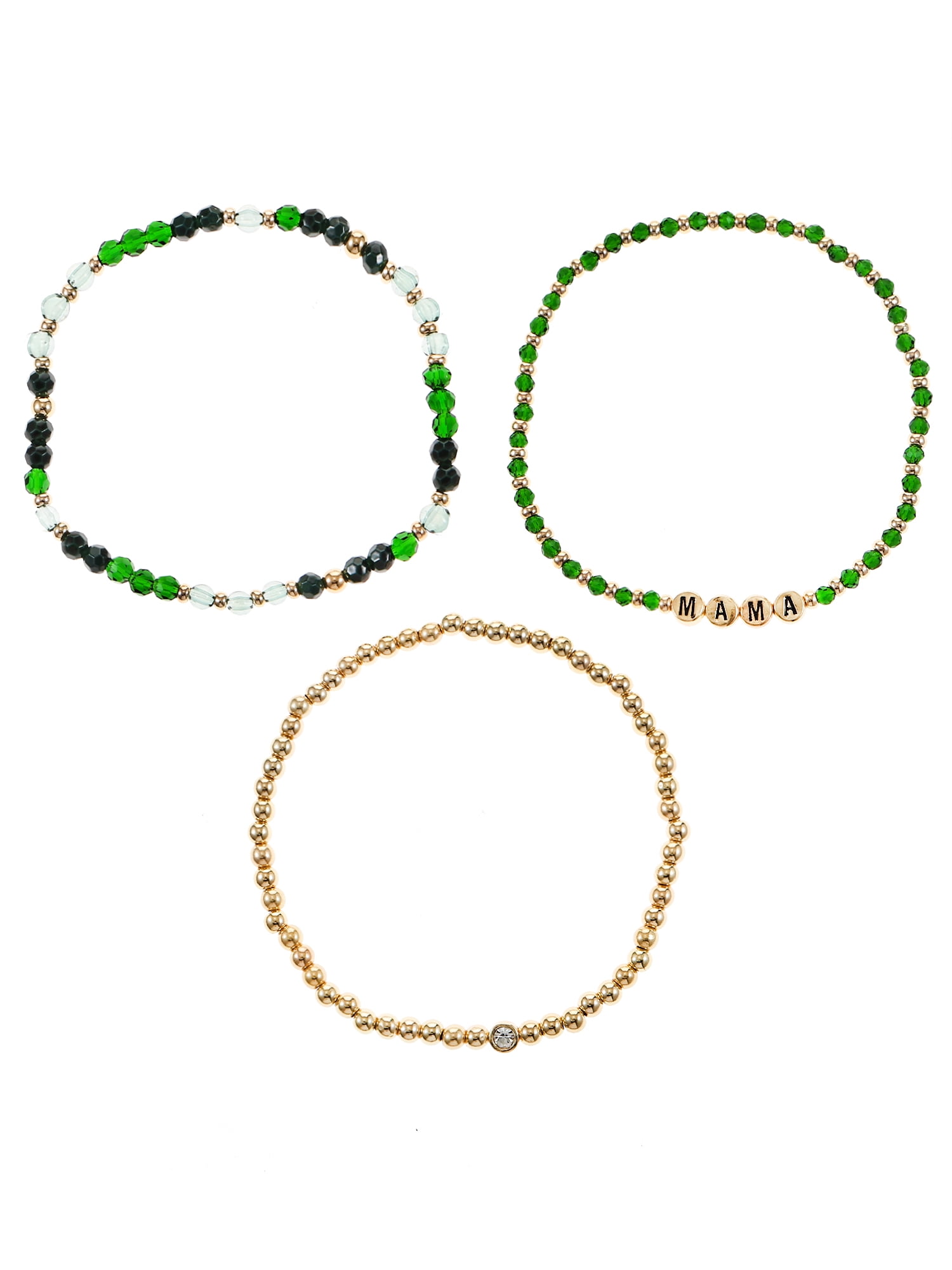 Time and Tru Goldtone Beaded Stretch Bracelets, Mama Mantra, 3 Pieces ...