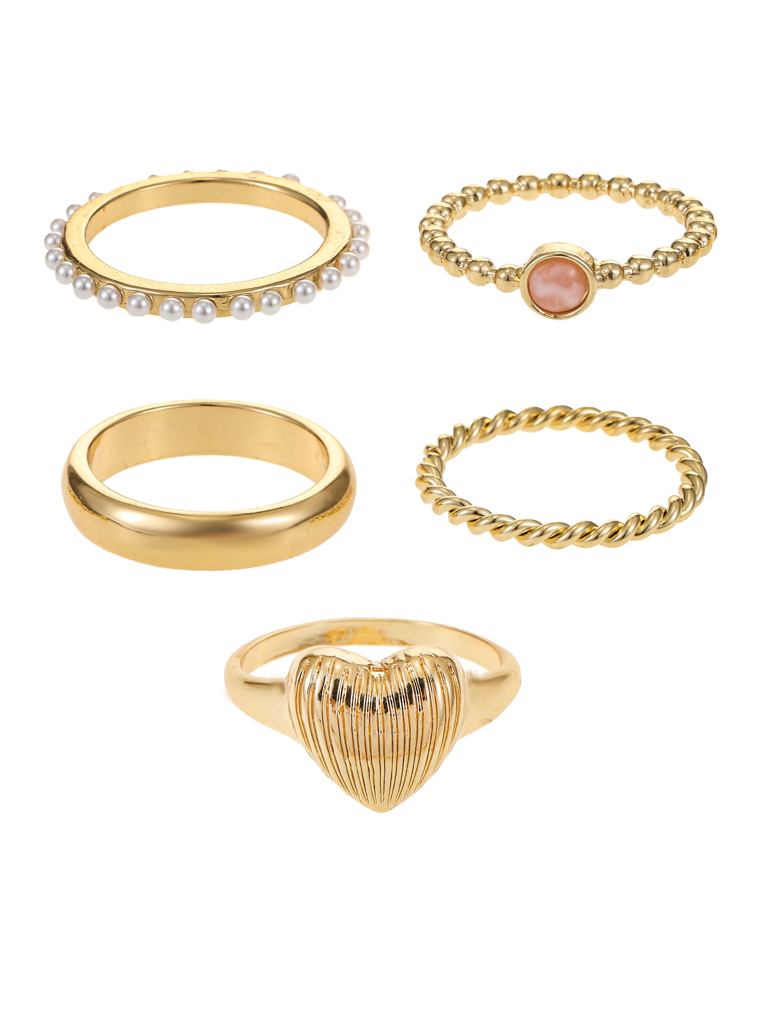 Time and Tru Goldtone Heart Motif Ring Set, 5 Pieces - Walmart.com